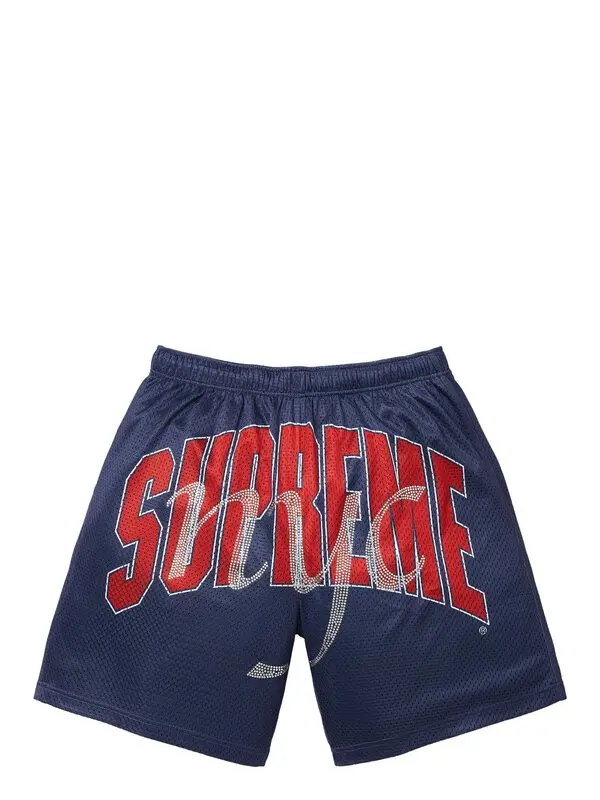 Supreme Rhinestone Embellished Mesh Shorts - Blue
