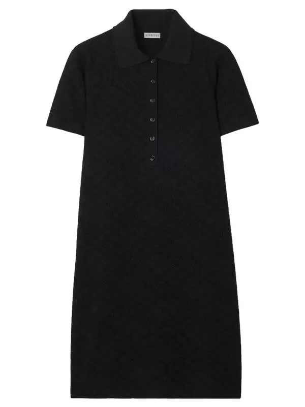 Burberry Check Wool Silk Polo Shirt Dress - Black