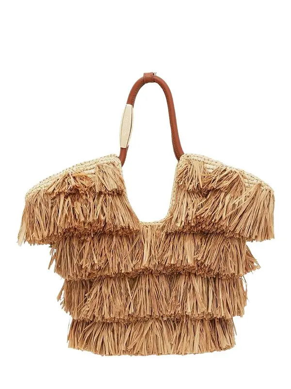 Zimmermann Hand-woven Raffia Crossbody Bag With Fringe - Cream