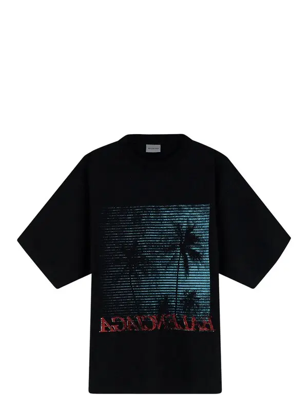 Balenciaga Cotton T-shirt With Front Print - Black