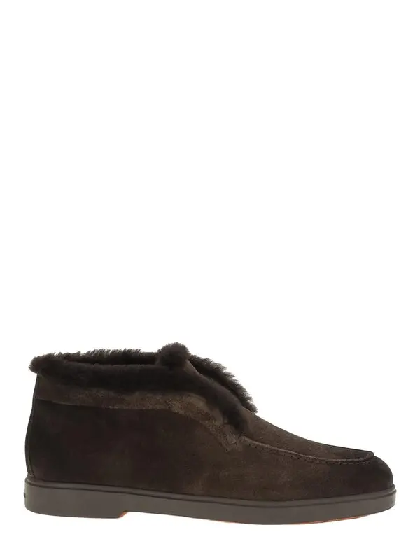 Santoni Suede Shearling Ankle Boots - Brown