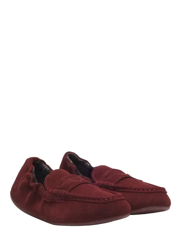 Hugo Suede Loafers With Elasticized Collar And Embossed Logo - Brown