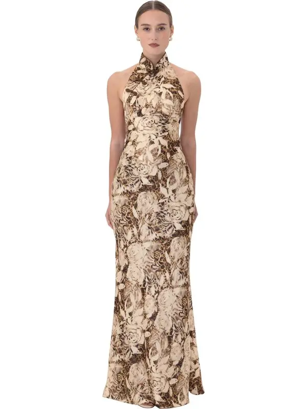 SAU LEE Nikita Satin Dress - Brown Multi