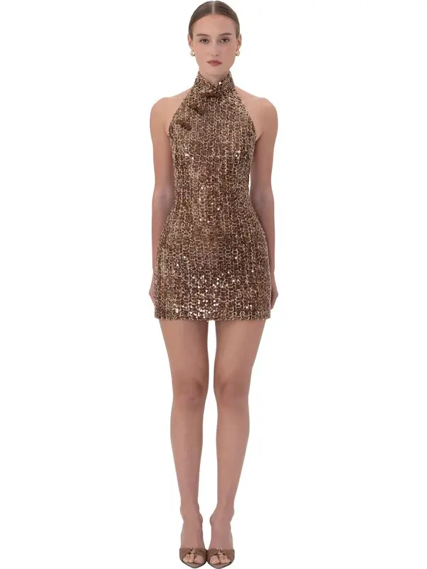 SAU LEE Jacqui Sequin Mini Dress - Mocha