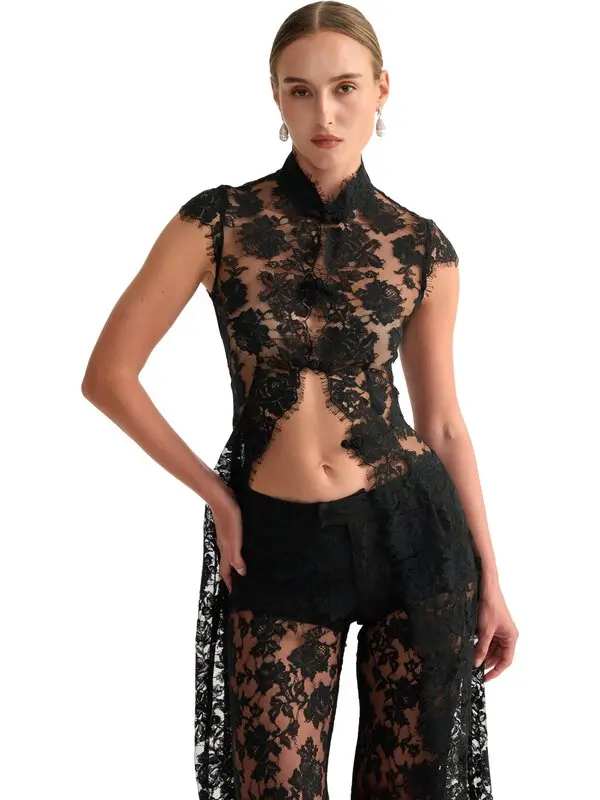 SAU LEE Saphina Lace Top - Black
