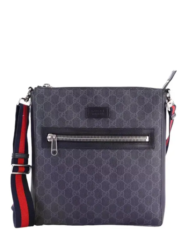 Gucci Gg Coated Canvas Web Strap Front Zip Messenger Bag - Black
