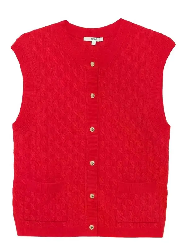 Maje Cable Knit Sleeveless Cardigan - Red