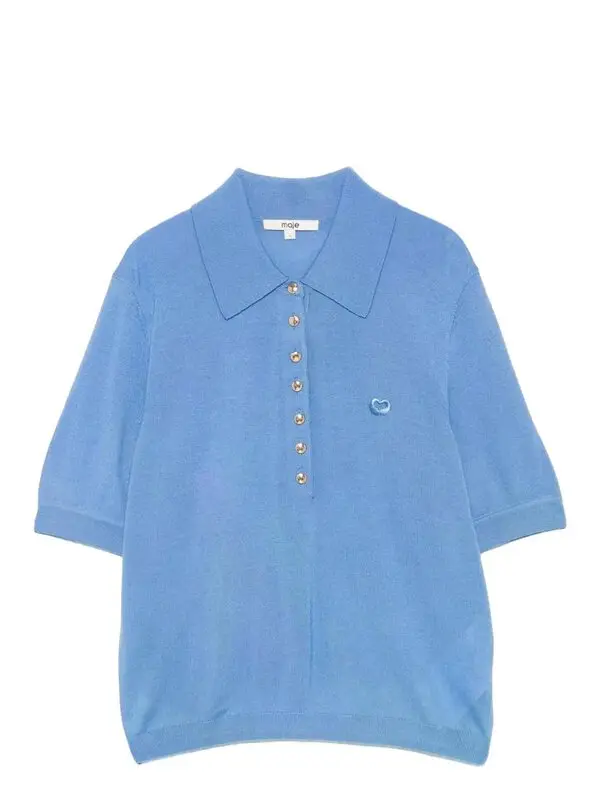 Maje Knitted Polo Top - Blue