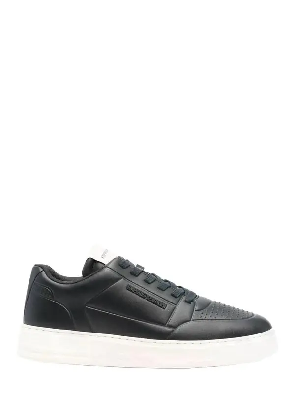Emporio Armani Perforated Leather Lace-up Sneakers - Blue