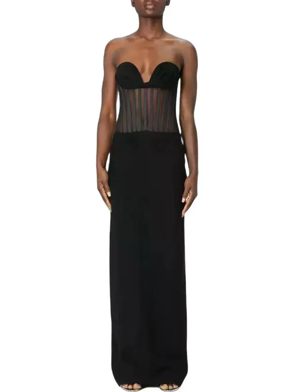 MONOT Strapless Sweetheart Neck Maxi Dress With Mesh Panelling - Black