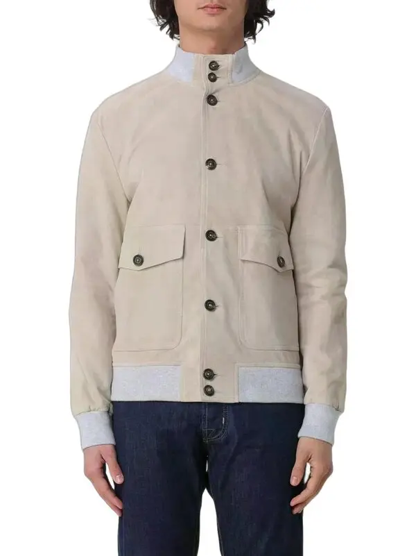 Eleventy Suede Bomber Jacket - Neutrals
