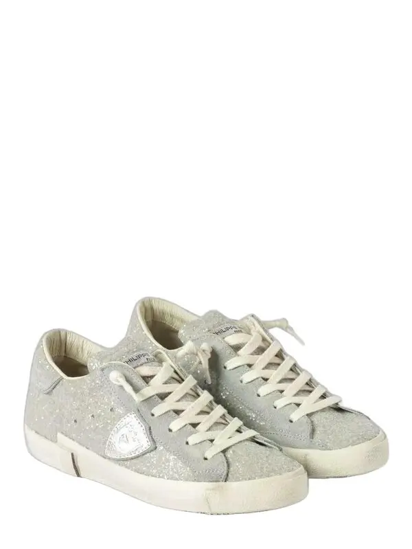 Philippe Model Glitter-effect Panelled Sneakers - Silver