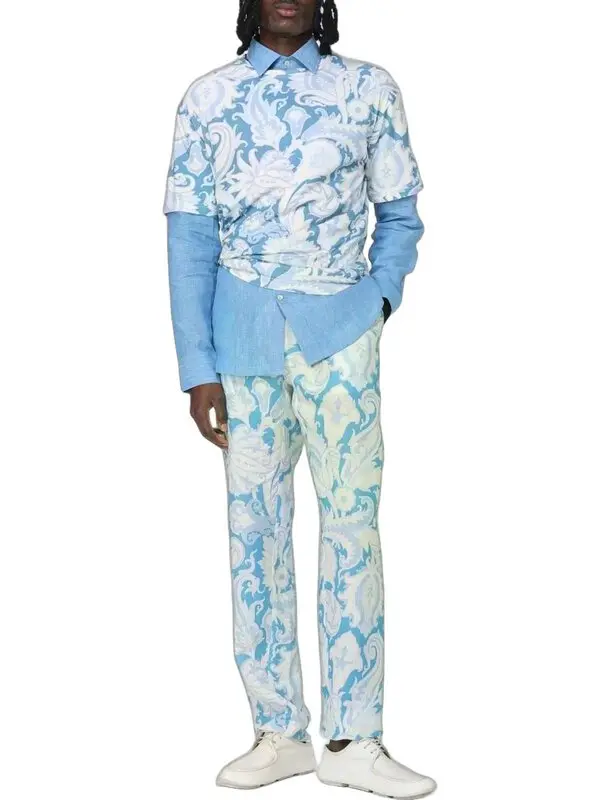 Etro Logo-embroidered Linen Shirt - Blue