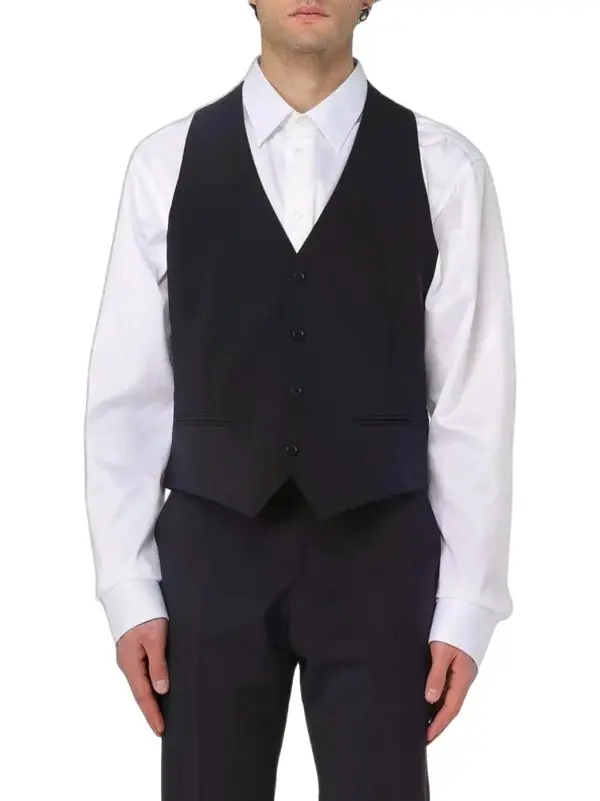 Emporio Armani Navy Wool Waistcoat - Blue