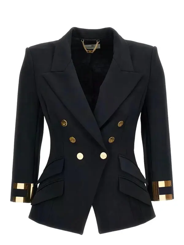 Elisabetta Franchi Double-breasted Jacket With Logo Cuffs - Black