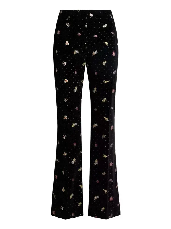 Etro Cotton Velvet Trousers With Botanical And Animal Motif - Black