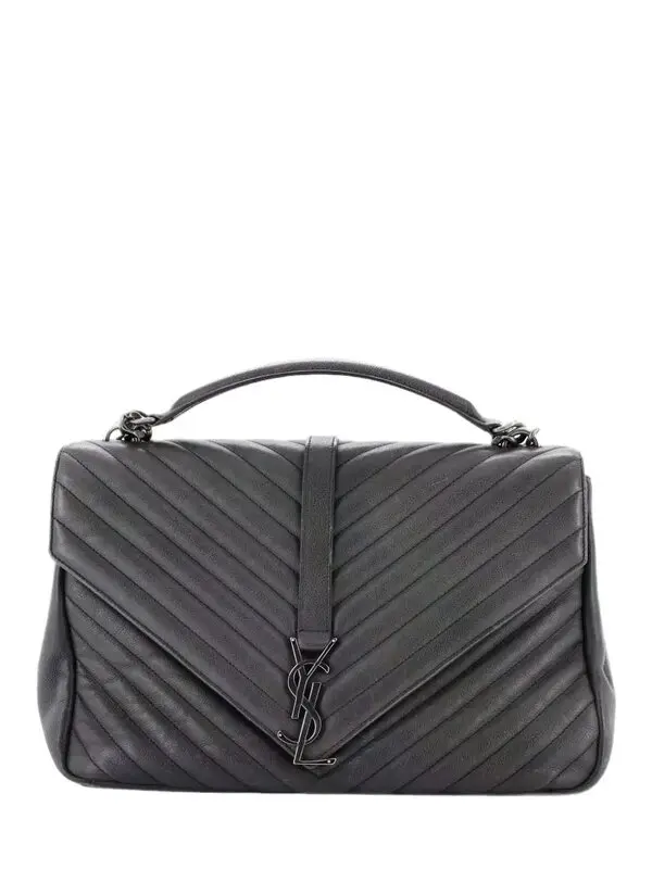Saint Laurent Matelassé Chevron Leather Shoulder Bag - Grey