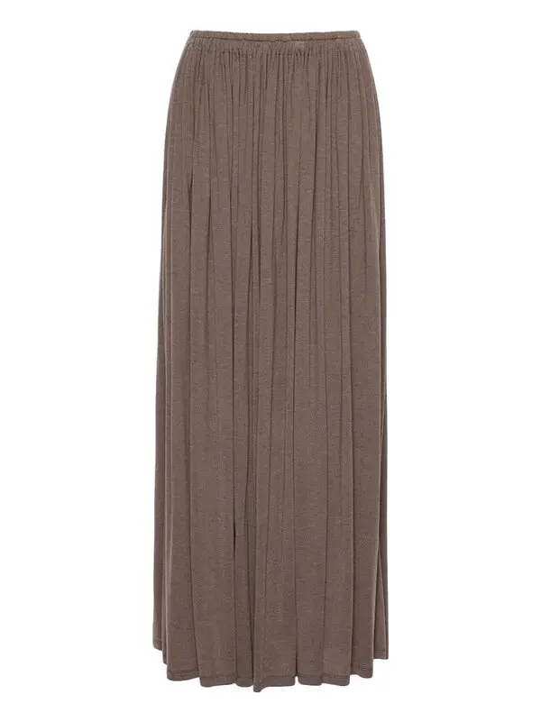 Max Mara Long Pleated Skirt In Lightweight Lyocell And Silk Jersey - Mud
