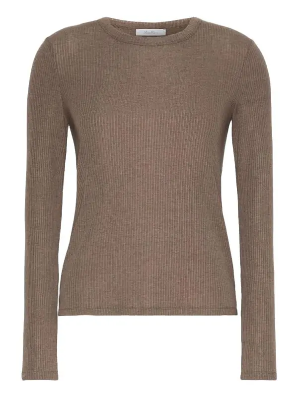 Max Mara Long-sleeved Ribbed T-shirt - Mud