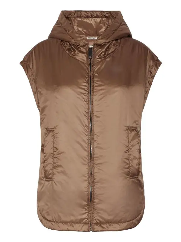 Max Mara Padded Hooded Gilet In Water-repellent Canvas - Mud