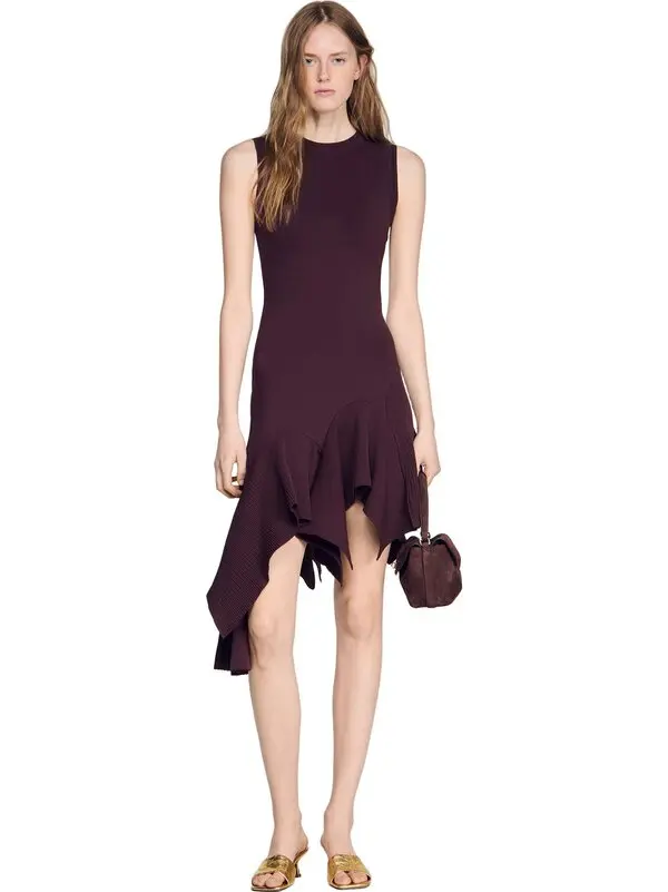 Sandro Asymmetrical Knit Dress - Brown