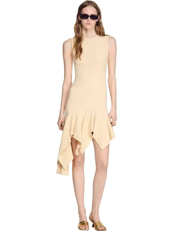 Sandro Asymmetrical Knit Dress - Vanilla