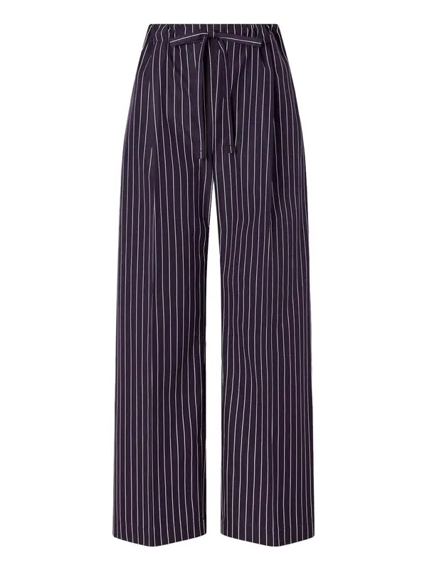 Another Tomorrow Striped Cotton-poplin Drawstring Straight-leg Pants - Blue