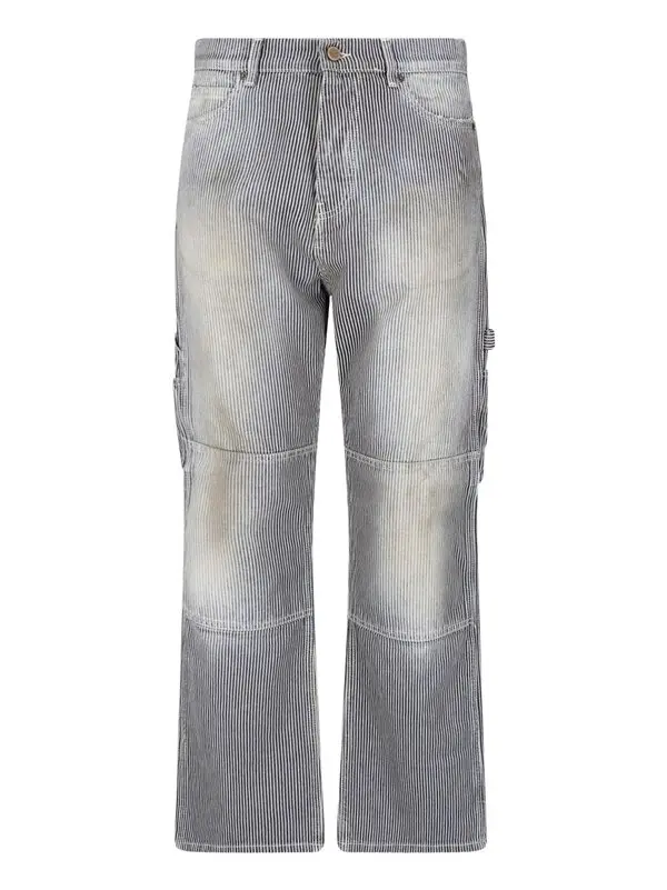 CULTURA Straight Leg Striped Jeans With Cargo Pockets - Blue