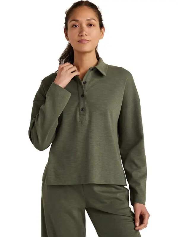 HAVEN WELL WITHIN Organic Cotton Slub Interlock Polo - Deep Willow
