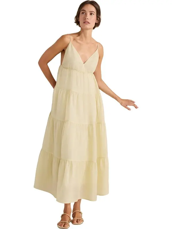 HAVEN WELL WITHIN Ramie Blend Tiered Maxi Dress - Celery Leaf