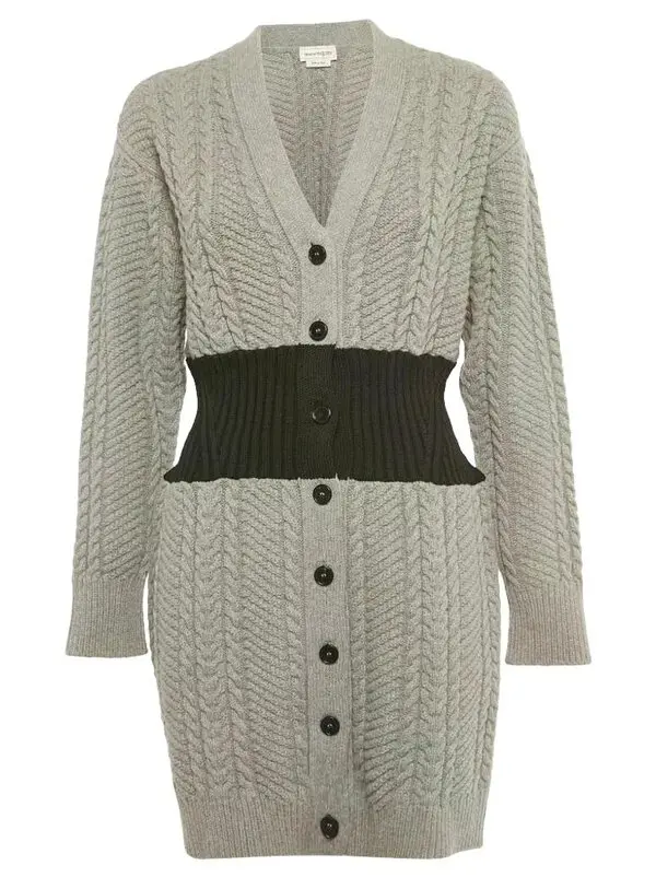 Alexander McQueen Cable Knit V-neck Mini Dress - Grey