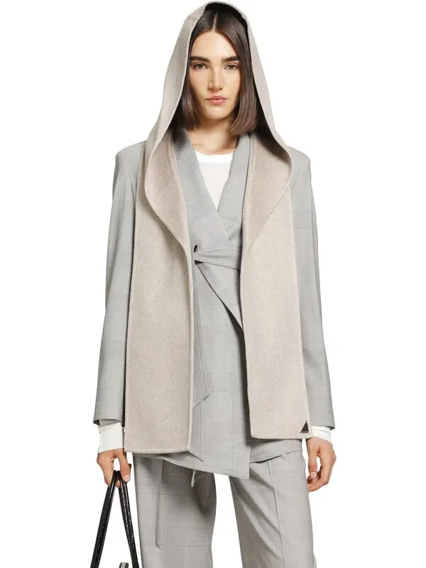 Max Mara Glen Plaid Wool Robe Coat - Grey