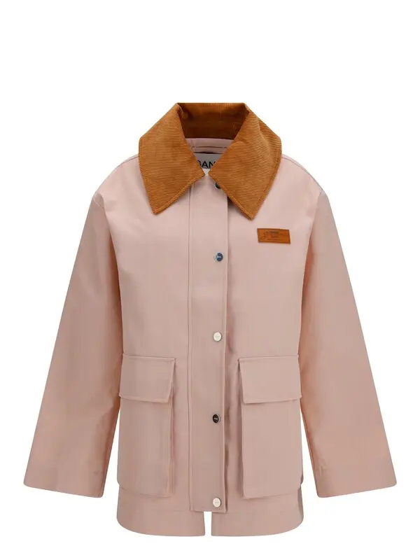 GANNI Twill Jacket With Suede Details - Pink