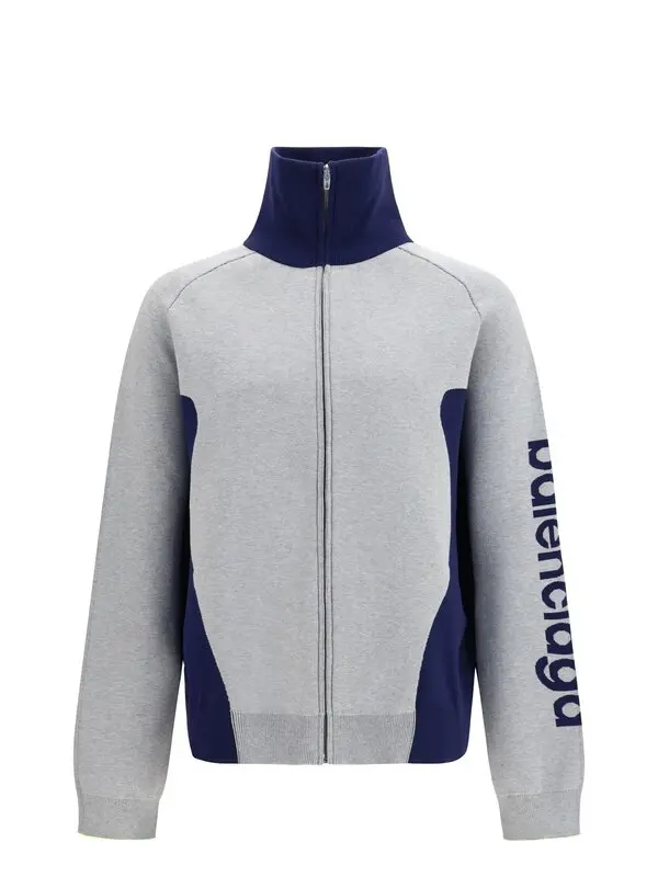 Balenciaga Zip-up Knit Sweater With High Neck And Graphic Details - Gray