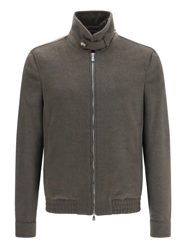 Brunello Cucinelli Wool Zip Jacket With High Collar - Gray