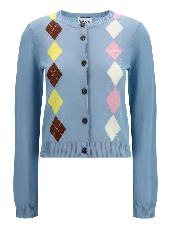 GANNI Diamond-pattern Cardigan - Blue