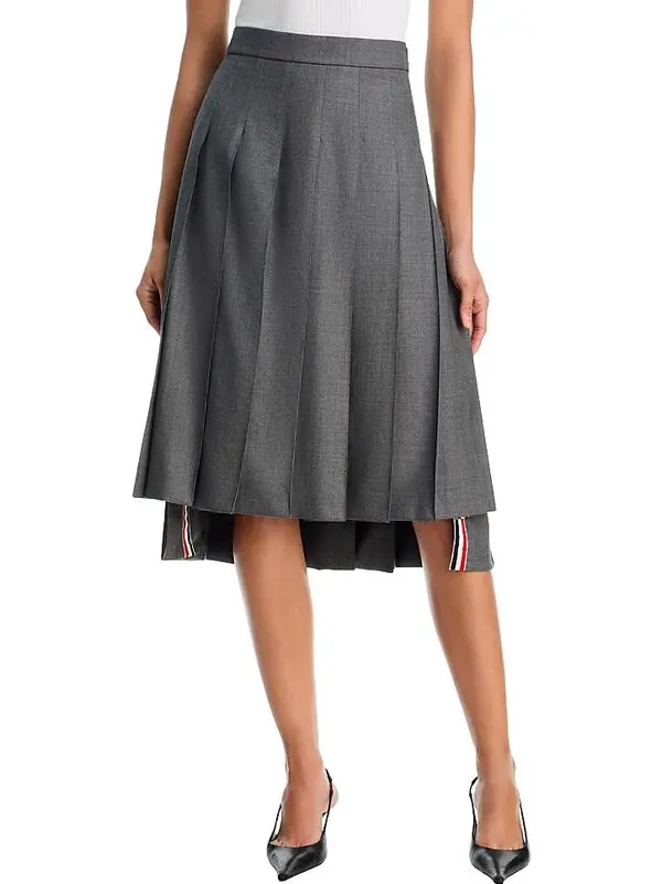Thom Browne Pleated Wool Skirt With Contrast Trim - Medium Grey