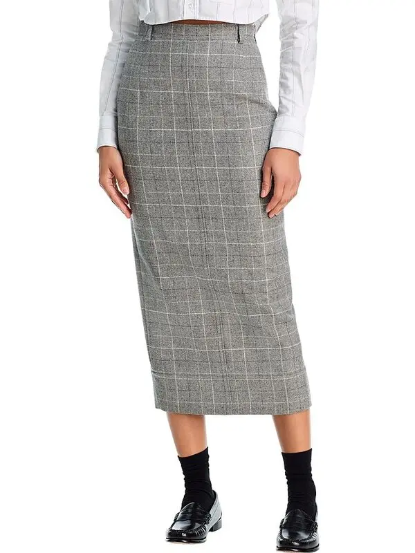 Thom Browne Windowpane Tweed Pencil Skirt - Medium Grey