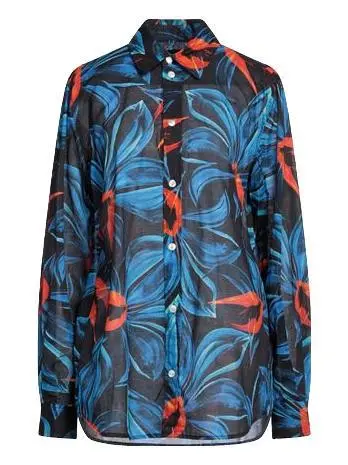 LOUISA BALLOU Long Sleeve Cotton Shirt With Floral Print - Black