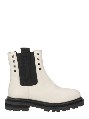 CAFÈNOIR Light Leather Ankle Boots With Stud Embellishments - Light Grey