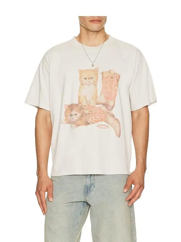 REMINGTON STONE Kittens Tee In White - Bone