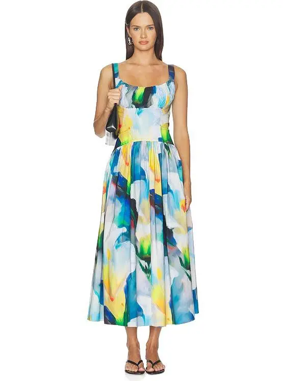 Prabal Gurung Ruched Waist Yoke Dress - Blue Multi