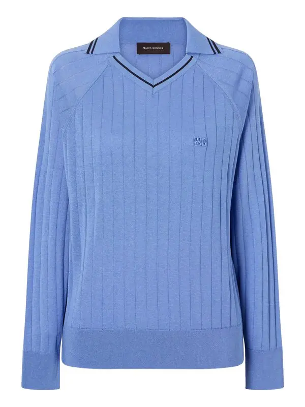 WALES BONNER Roots Striped Polo Shirt - Blue