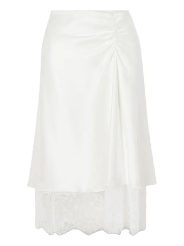 SIR. Ingrid Layered Lace-trimmed Satin Midi Skirt - Neutrals