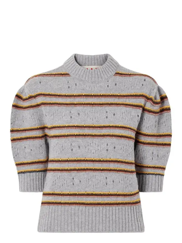 Marni Cropped Striped Open-knit Cashmere Sweater - Gray