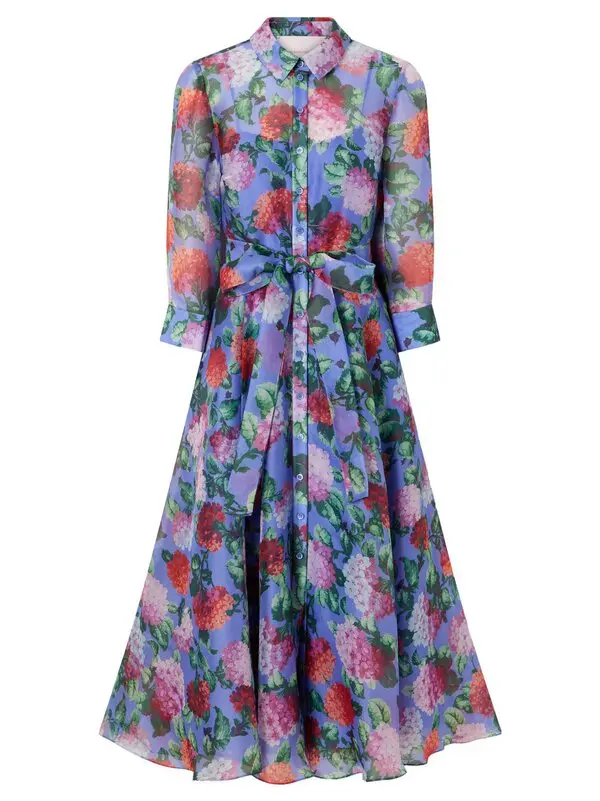 Carolina Herrera Belted Floral-print Silk-organza Midi Dress - Multi