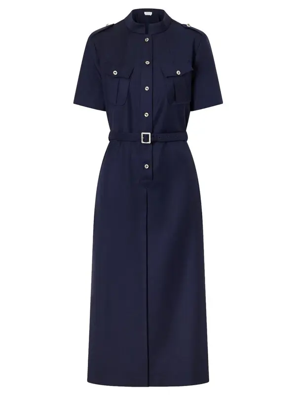 Alexander McQueen Belted Wool Midi Dress - Blue