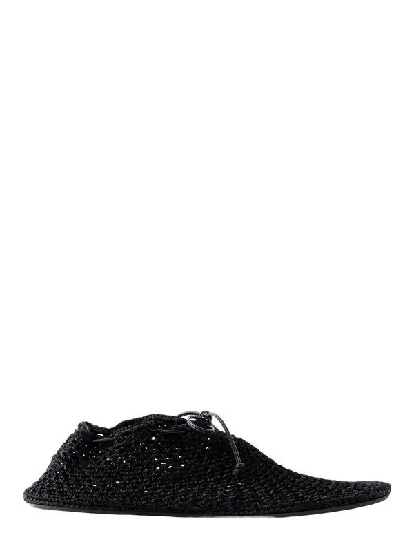 CHRISTEN Hand-crocheted Ballerina Leather-trimmed Flats - Black