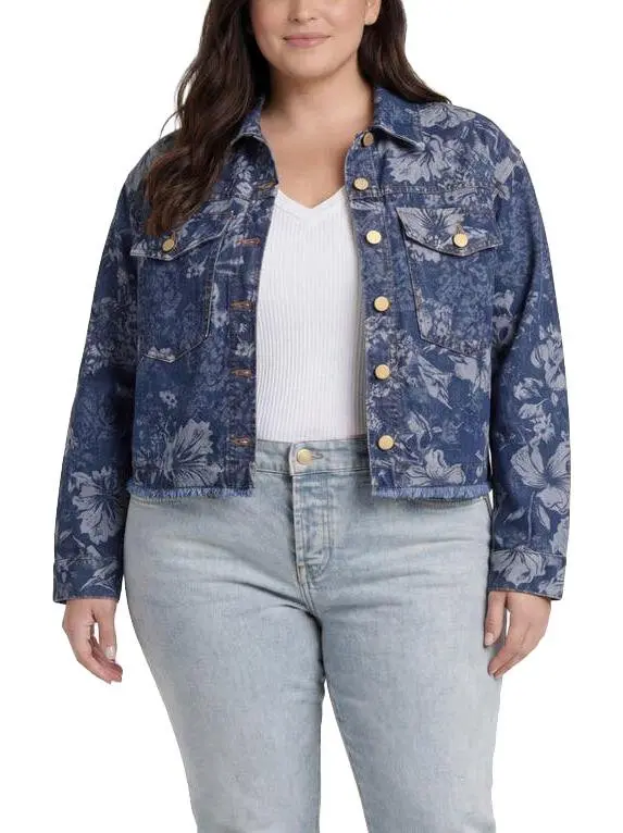 LIVERPOOL Floral Jacquard Denim Trucker Jacket - Lapis Grove