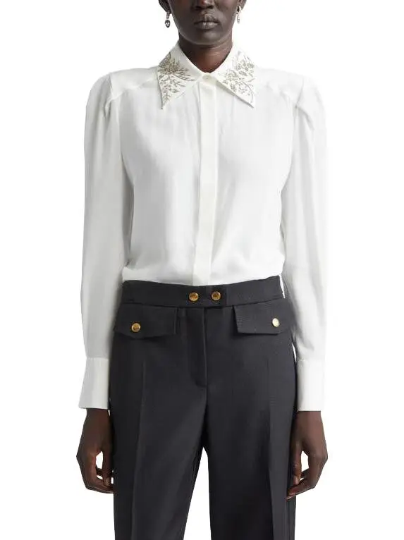 Alexander McQueen Embellished Collar Silk Shirt - Light Ivory
